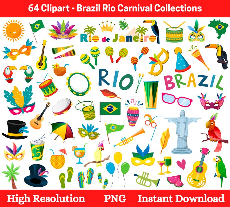 Brazil Clipart Carnival Clipart Rio Clipart Fiesta Clipart | Etsy