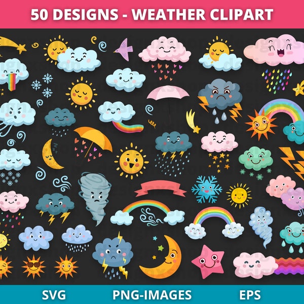 Cloud Sun Weather Clipart - Etsy