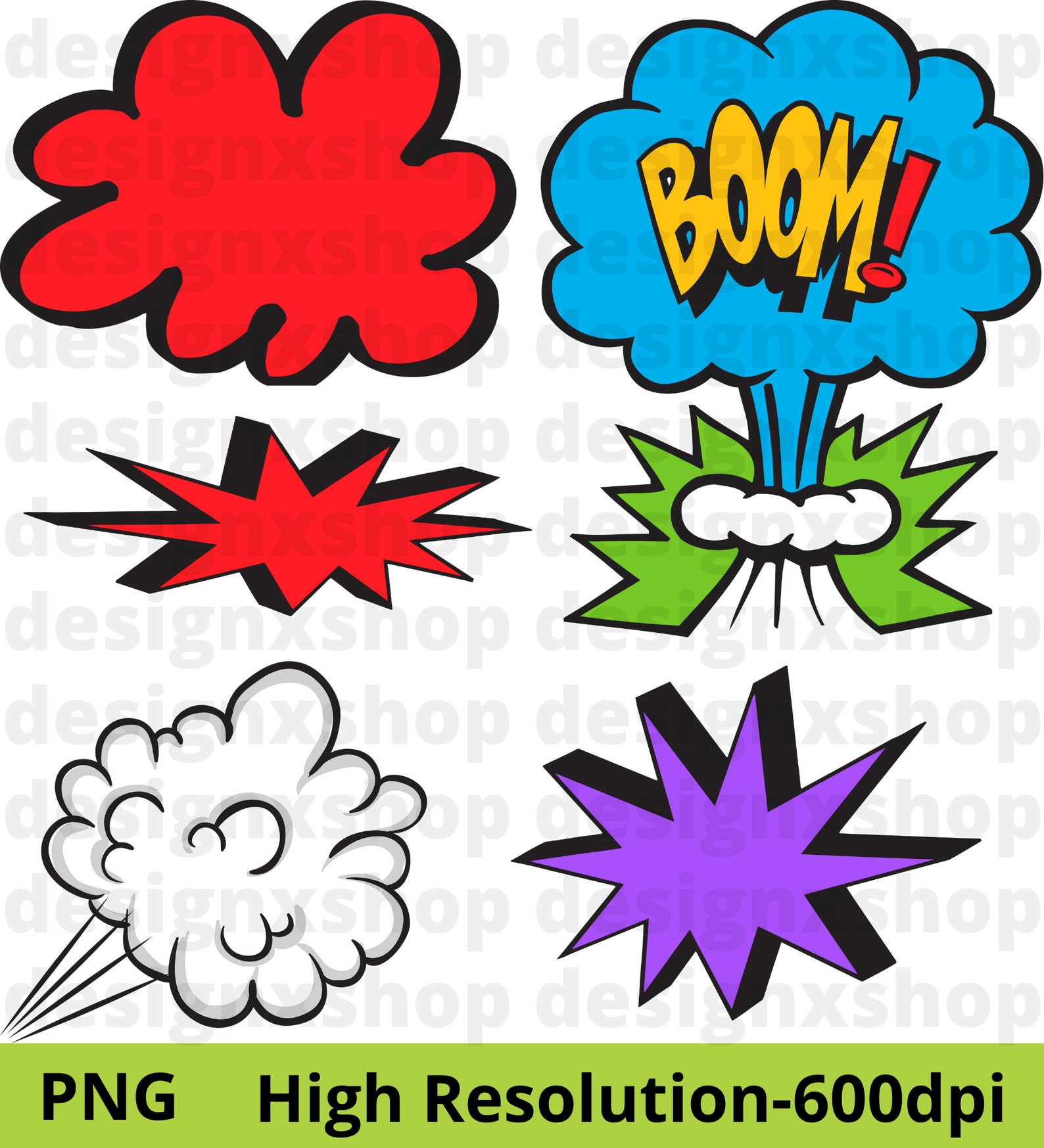 Comic Book Clipart, Superhero Action Bubbles, Pop Art (svg, Png, Jpg ...