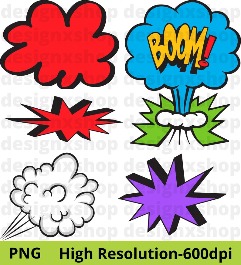 Comic Book Clipart, Superhero Action Bubbles, Pop Art (svg, Png, Jpg ...