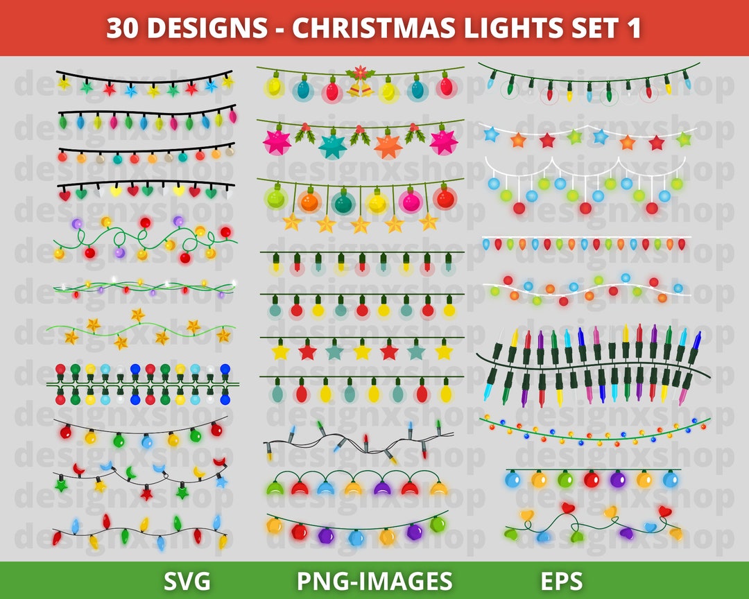Christmas Lights Clipart: Holiday String Lights SVG, PNG, EPS - Etsy