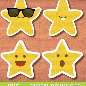 Kawaii Star Clipart, Cute Stars Clip Art, Star Stickers, Happy Funny ...
