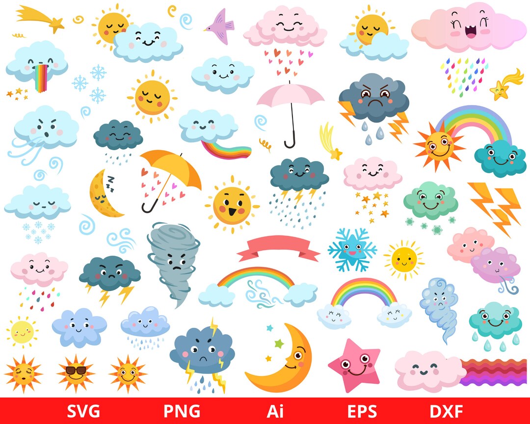 Buy Weather Clipart, Rainbow Clipart, Sun Clipart, Cloud Clipart, Rain ...