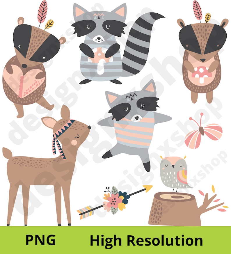 Tribal Animals Clipart Animal Clipart Cute Forest Animals - Etsy UK