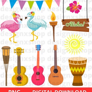 Luau Clipart, Tropical Luau Clipart, Hawaiian Luau Clipart, Tiki ...