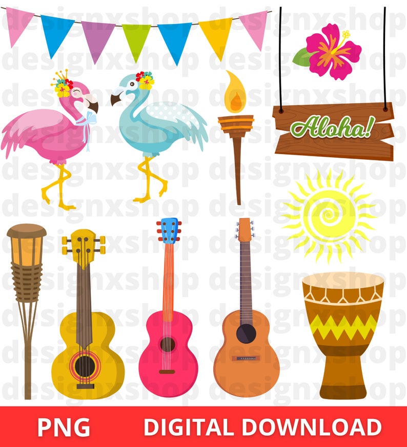 Luau Clipart, Tropical Luau Clipart, Hawaiian Luau Clipart, Tiki ...
