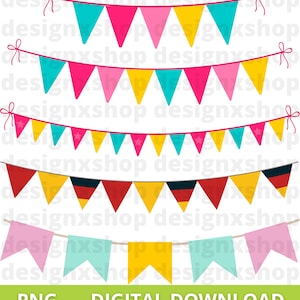 Bunting Banner Clipart, Garland Clipart, Party Flag Clipart, Bunting ...