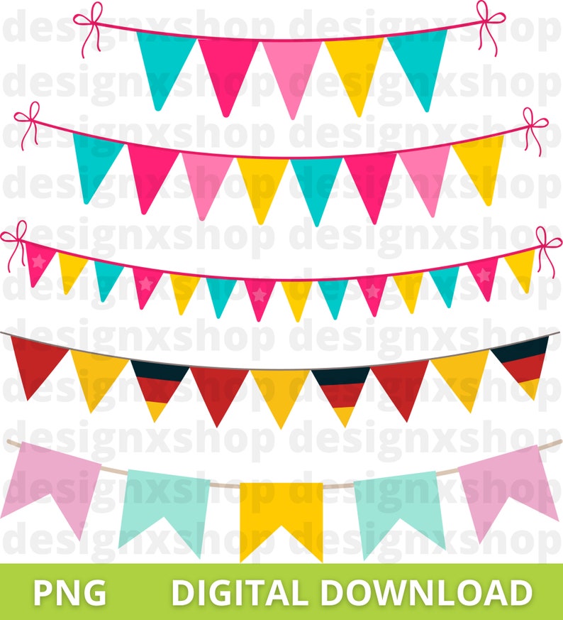 Bunting Banner Clipart, Garland Clipart, Party Flag Clipart, Bunting ...