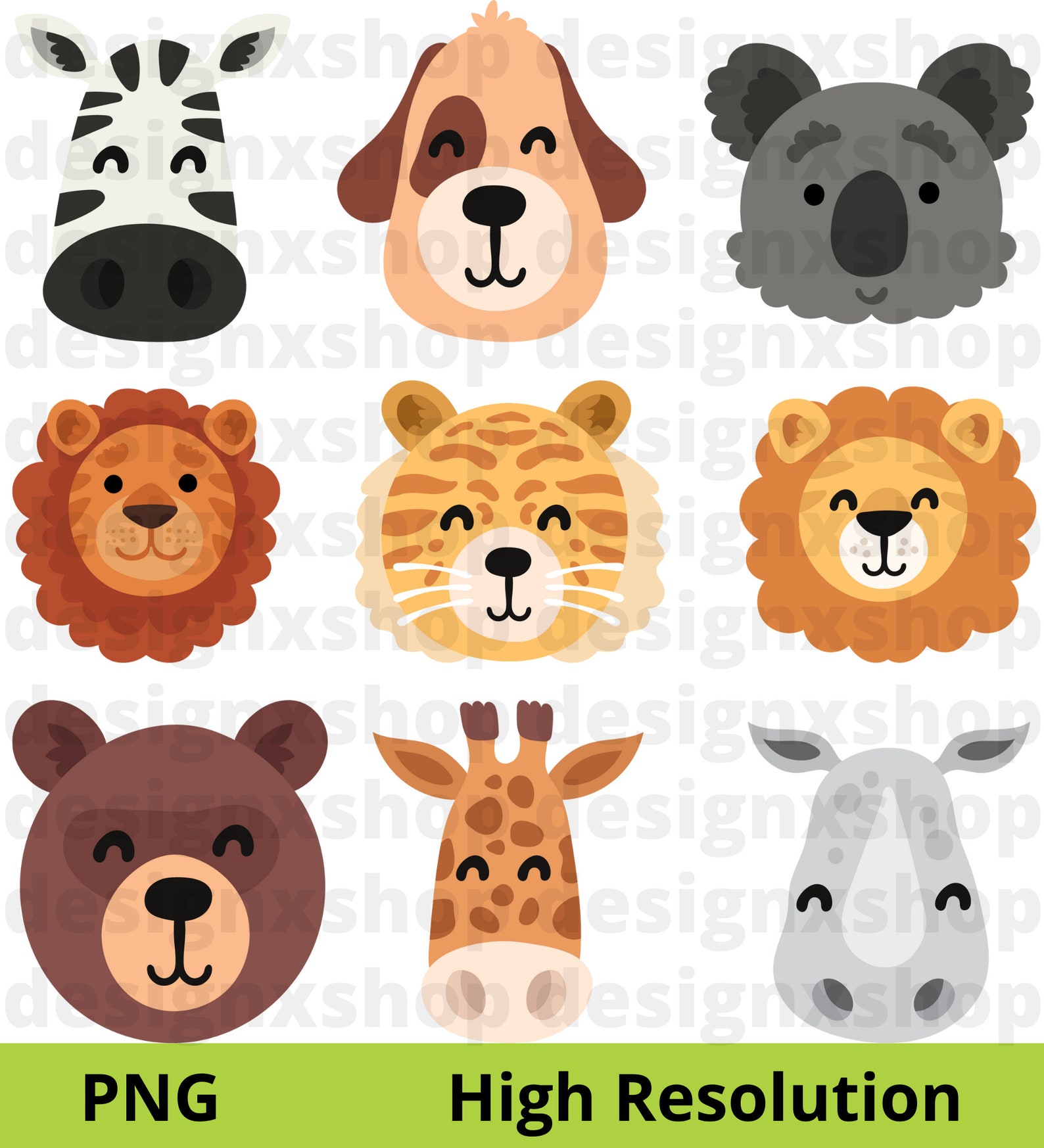 Animal Faces Clipart Animal Face Svg Animal Clipart Farm - Etsy
