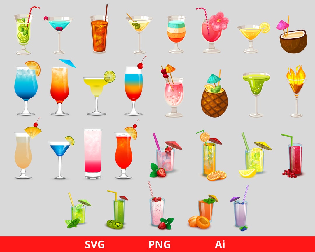 Cocktails Clipart Summer Clipart Summer Cocktail Clipart - Etsy
