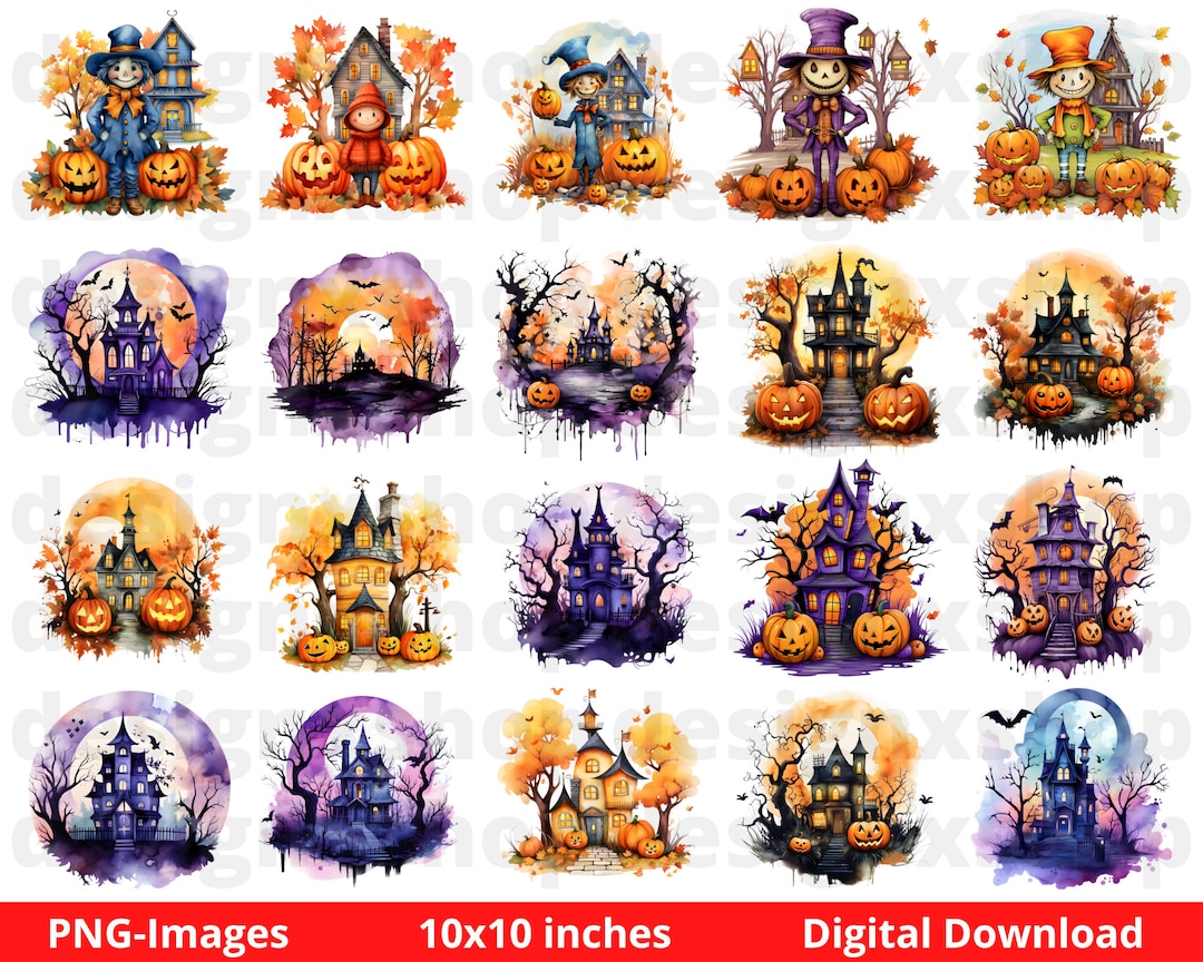 Watercolor Haunted House Clipart | Halloween Hunted House | Spooky ...