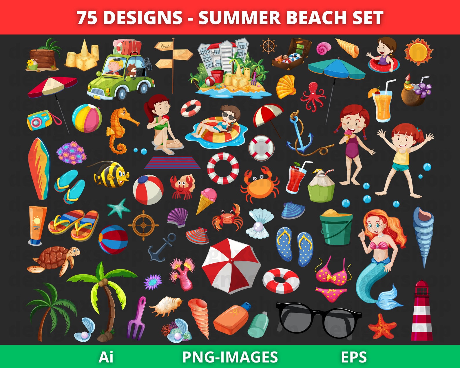 Summer Beach Clipart, Summer Clipart Bundle, Vacation Clipart, Travel ...