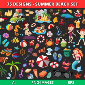 Summer Beach Clipart, Summer Clipart Bundle, Vacation Clipart, Travel ...