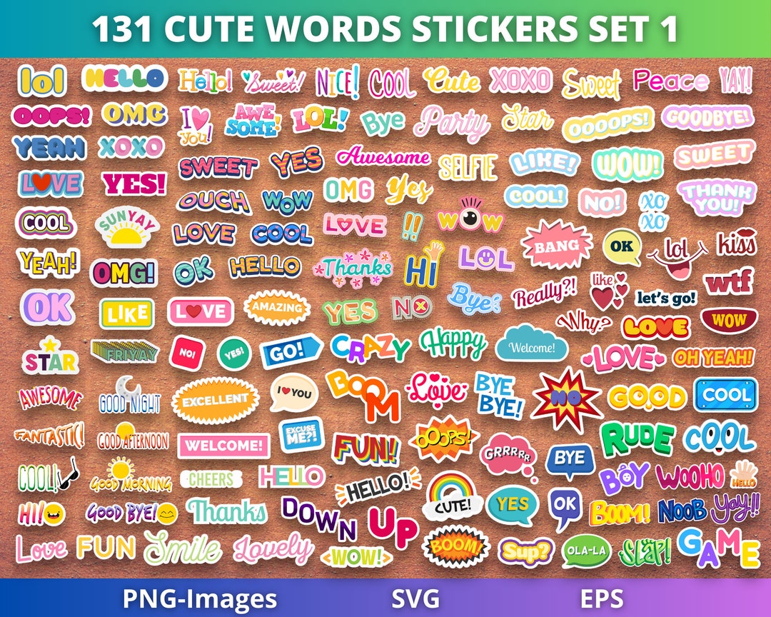 Word Sticker Bundle, Text Sticker, Typography Sticker, Stickers Bundle ...