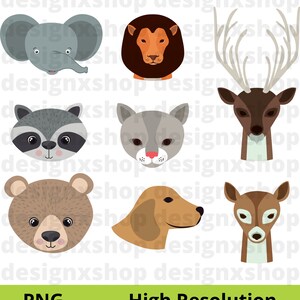 Animal Face Clipart Bundle: Jungle Nursery Design (SVG & PNG) - Etsy
