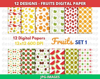 Fruits Digital Paper Set | Fruits Seamless Digital Paper | Fruits ...