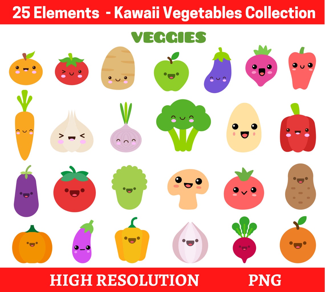 Kawaii Vegetables Clipart Cute Vegetables Clipart Vegetables - Etsy