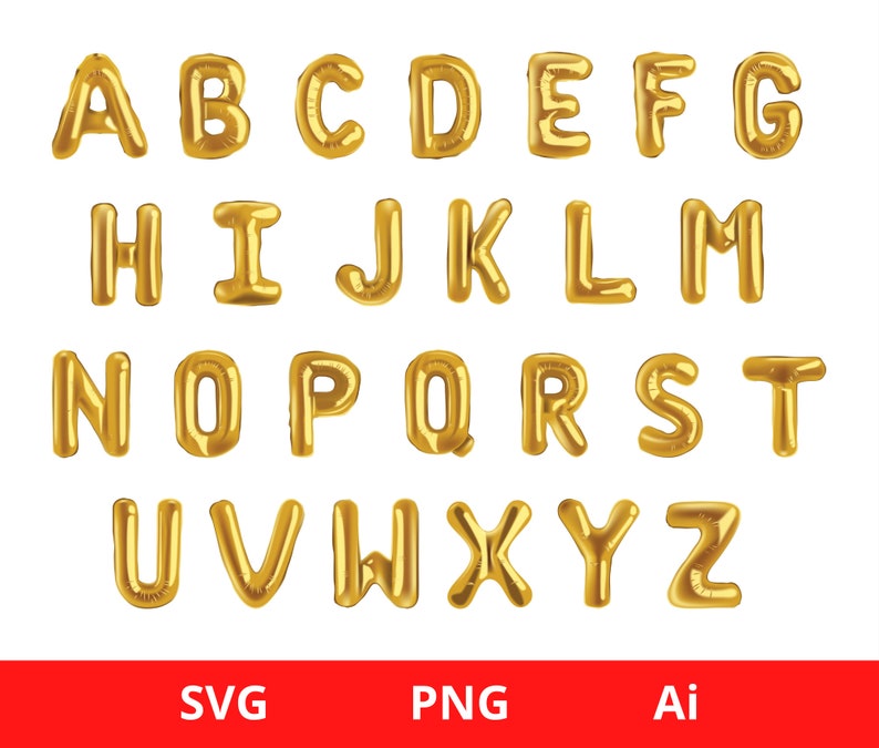 Golden Balloon Alphabet Clipart Gold Foil Balloons Letters - Etsy