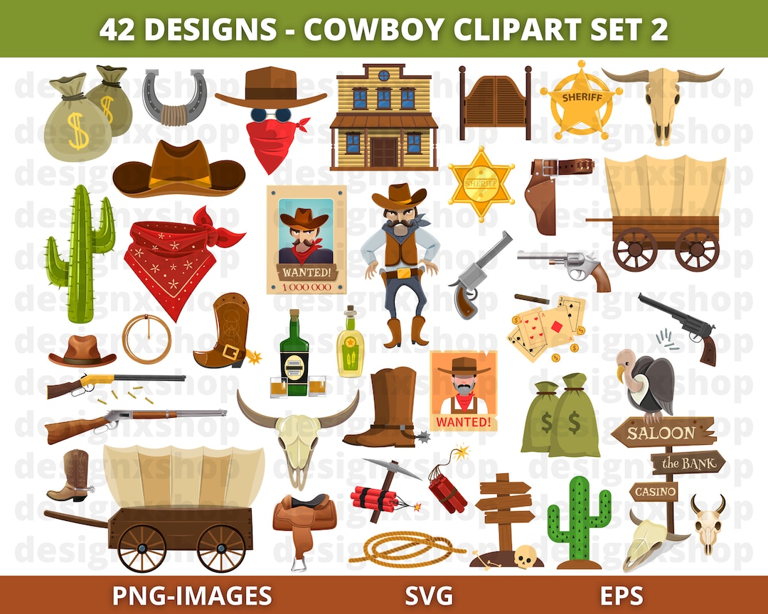 Cowboy Clipart Set: Wild West Graphics (SVG & PNG) - Etsy