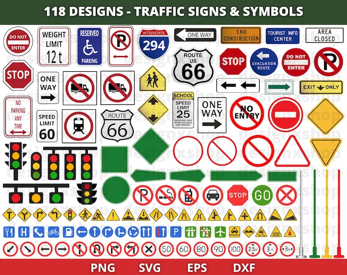 Traffic Signs SVG Bundle, 107 Road Signs Clipart, Highway, Street Signs ...