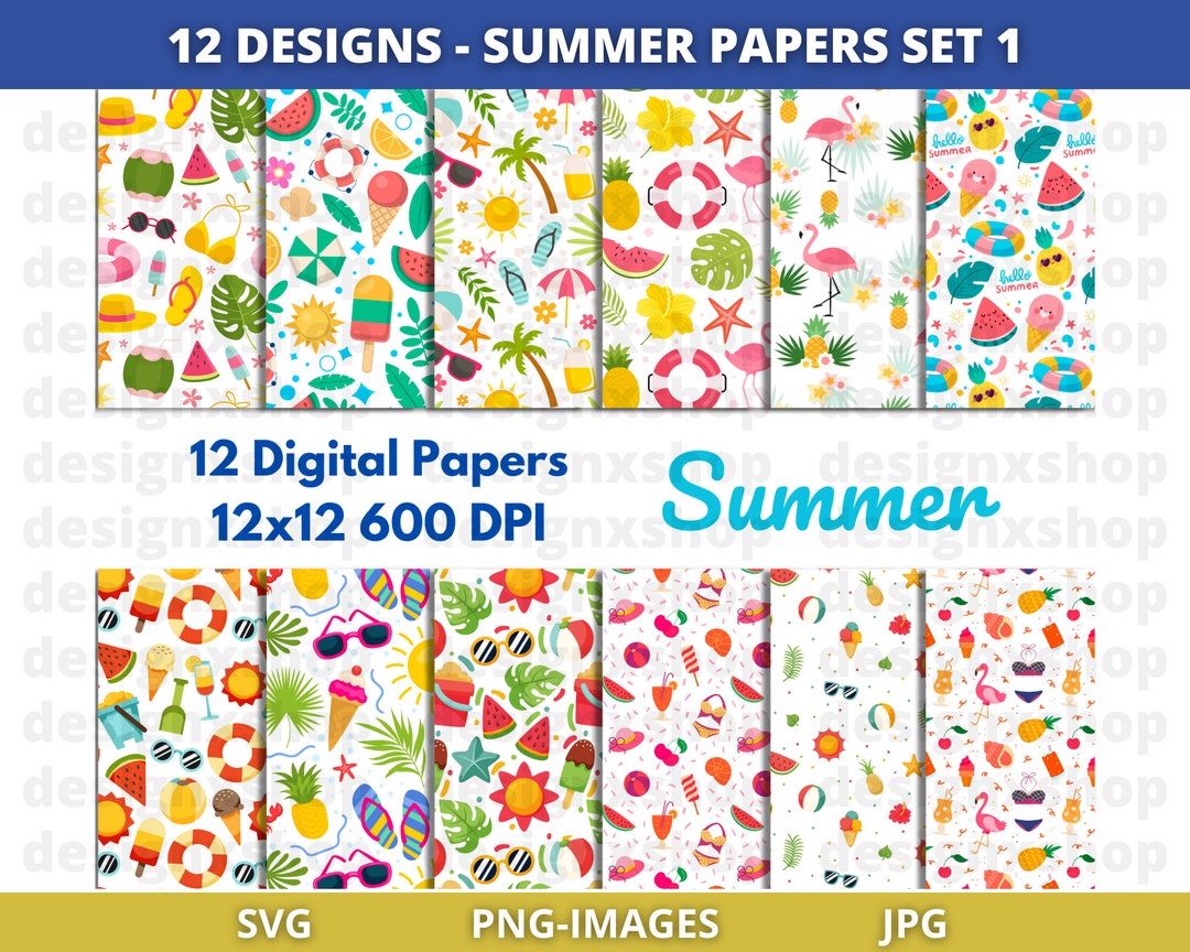 Summer Digital Paper Set | Beach Digital Paper | Fruits Digital Paper ...