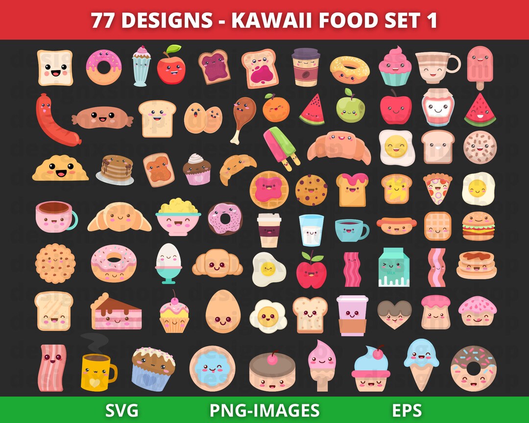 Kawaii Food Clipart, Food Clipart, Kawaii SVG Bundle, Cute Food Clipart ...