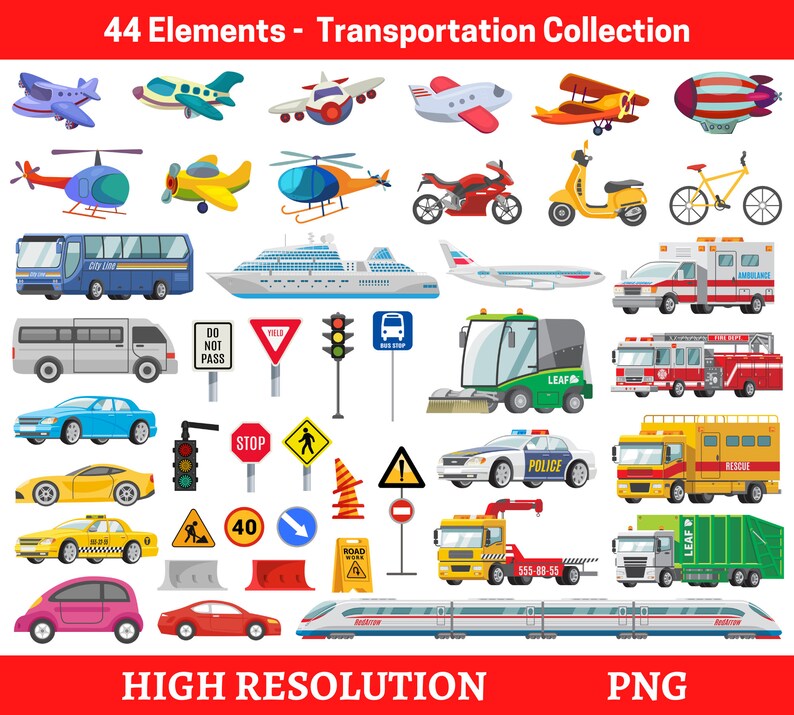 Transportation Clipart: Vehicle Graphics, Traffic Signs (PNG, SVG, EPS ...