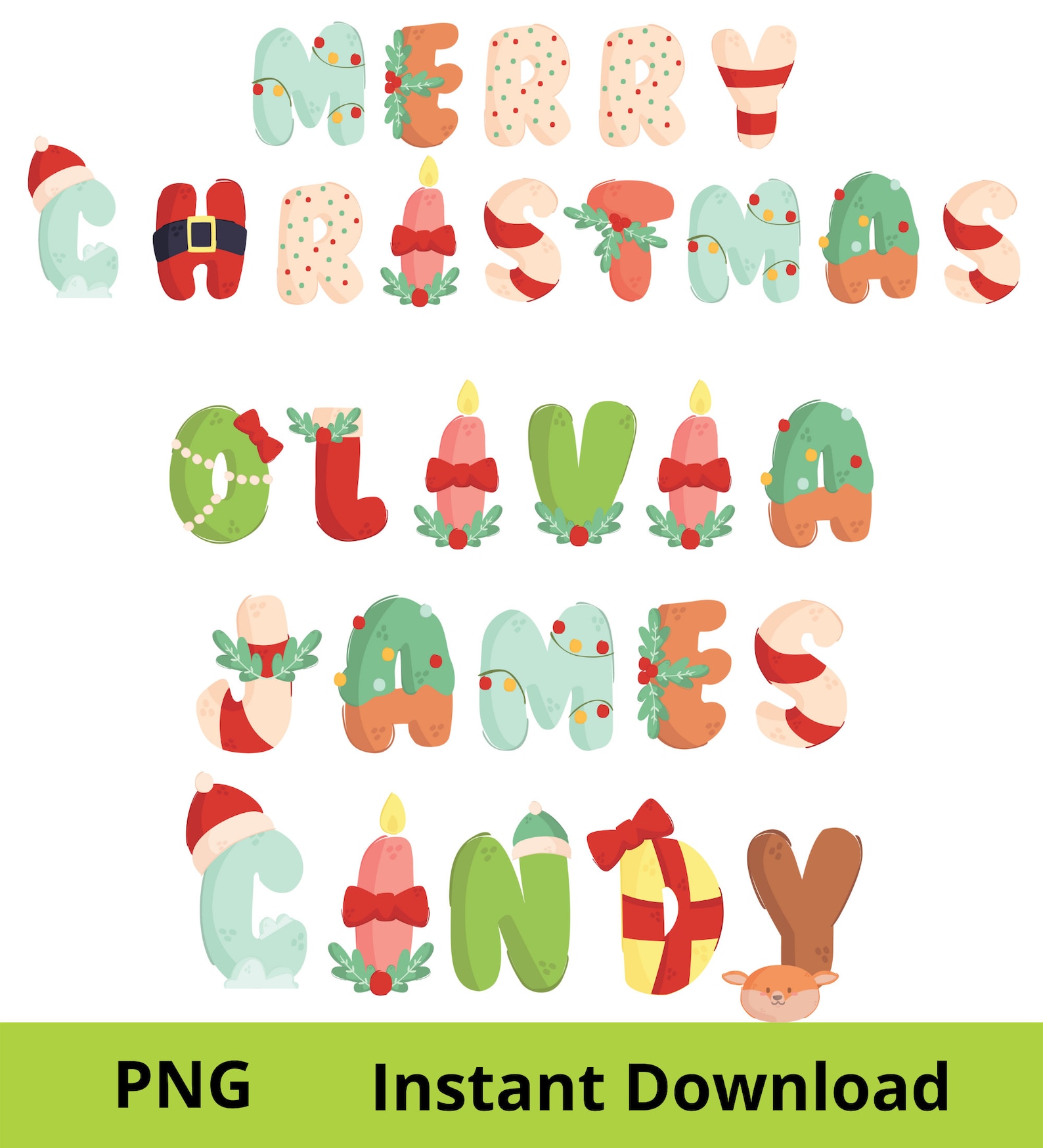 Christmas Alphabet Clipart Holiday Svg Letters Christmas - Etsy