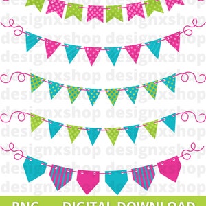 Bunting Banner Clipart, Garland Clipart, Party Flag Clipart, Bunting ...