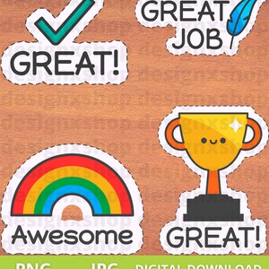 Great Job Motivational Stickers, Reward Stickers Clipart, Good Job ...