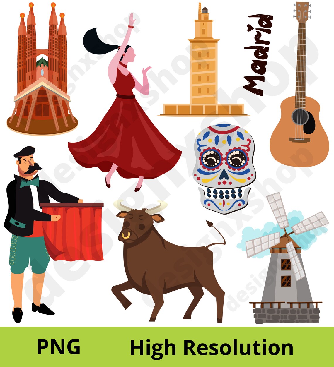 SPAIN Clipart Spanish Clipart Travel Clipart Europe | Etsy