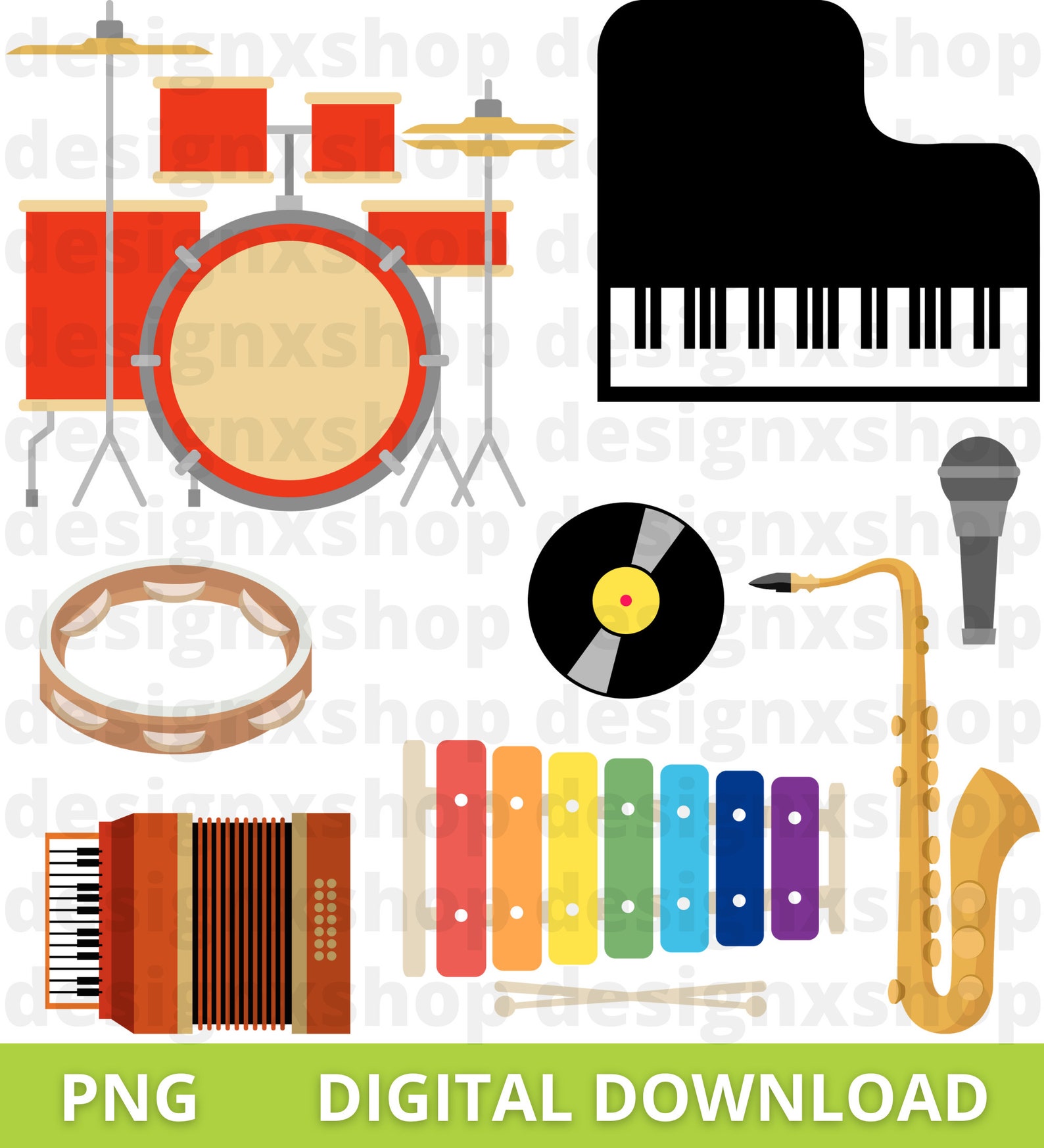 Musical Instruments Clipart | Music Bundle | Guitar | Violin | Drums ...