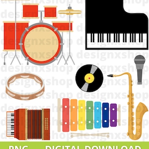 Musical Instruments Clipart | Music Bundle | Guitar | Violin | Drums ...