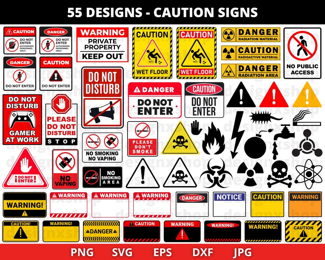 Caution Sign SVG Bundle, Caution Sign Svg, Danger Sign Clipart, Warning ...