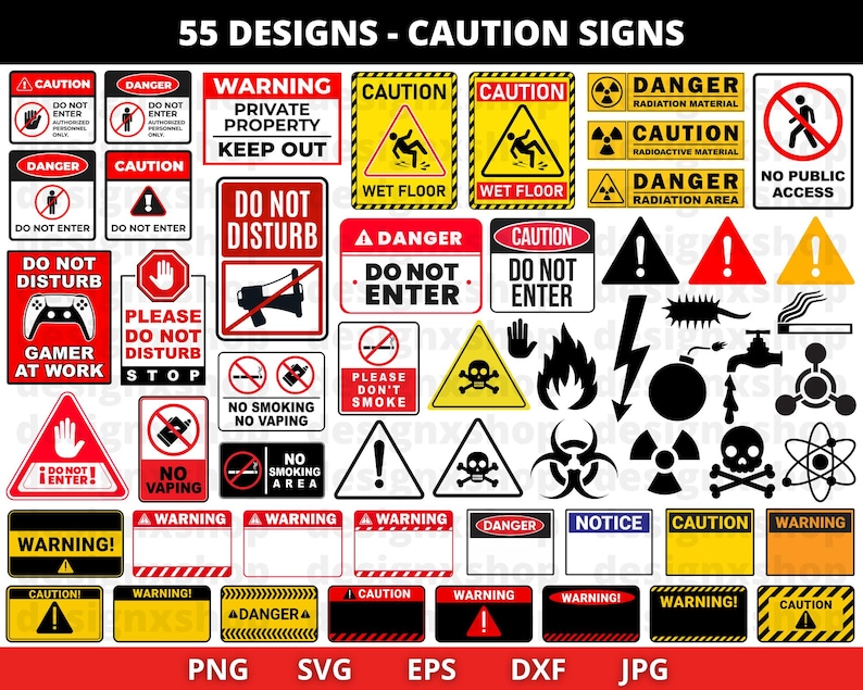 Caution Sign SVG Bundle, Caution Sign Svg, Danger Sign Clipart, Warning ...
