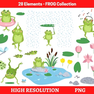 Frogs Clipart, Pond Clipart, Lilypads Clipart, Summer Clipart ...