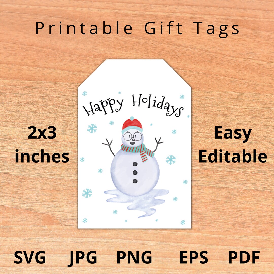 Happy Holiday Tags Printable, Christmas Gift Tags, Snowman Tags ...