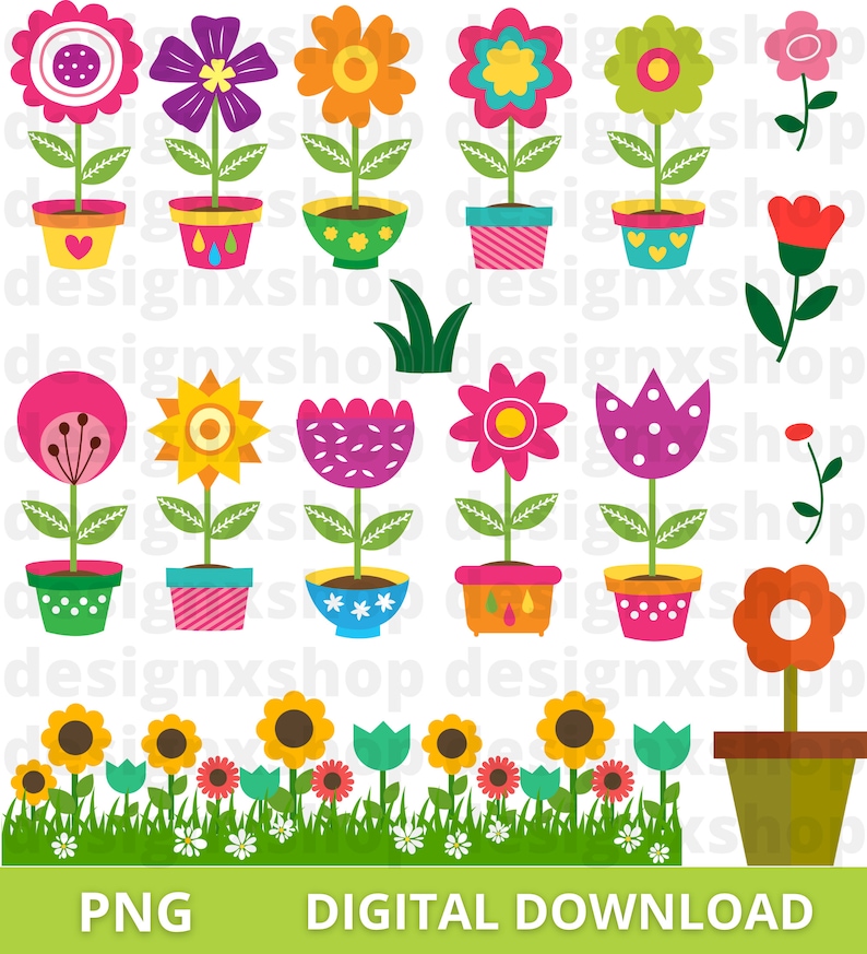 Garden Clipart Set: Spring Flowers, Tools, and Plants (PNG, SVG) - Etsy ...