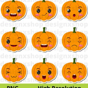 Pumpkin Emoji Kawaii Clipart Set | Halloween Pumpkin Emoji Clipart ...