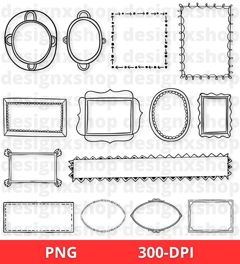 Digital Frames Clipart, Doodle Frames Clipart, Hand Drawn Frames ...