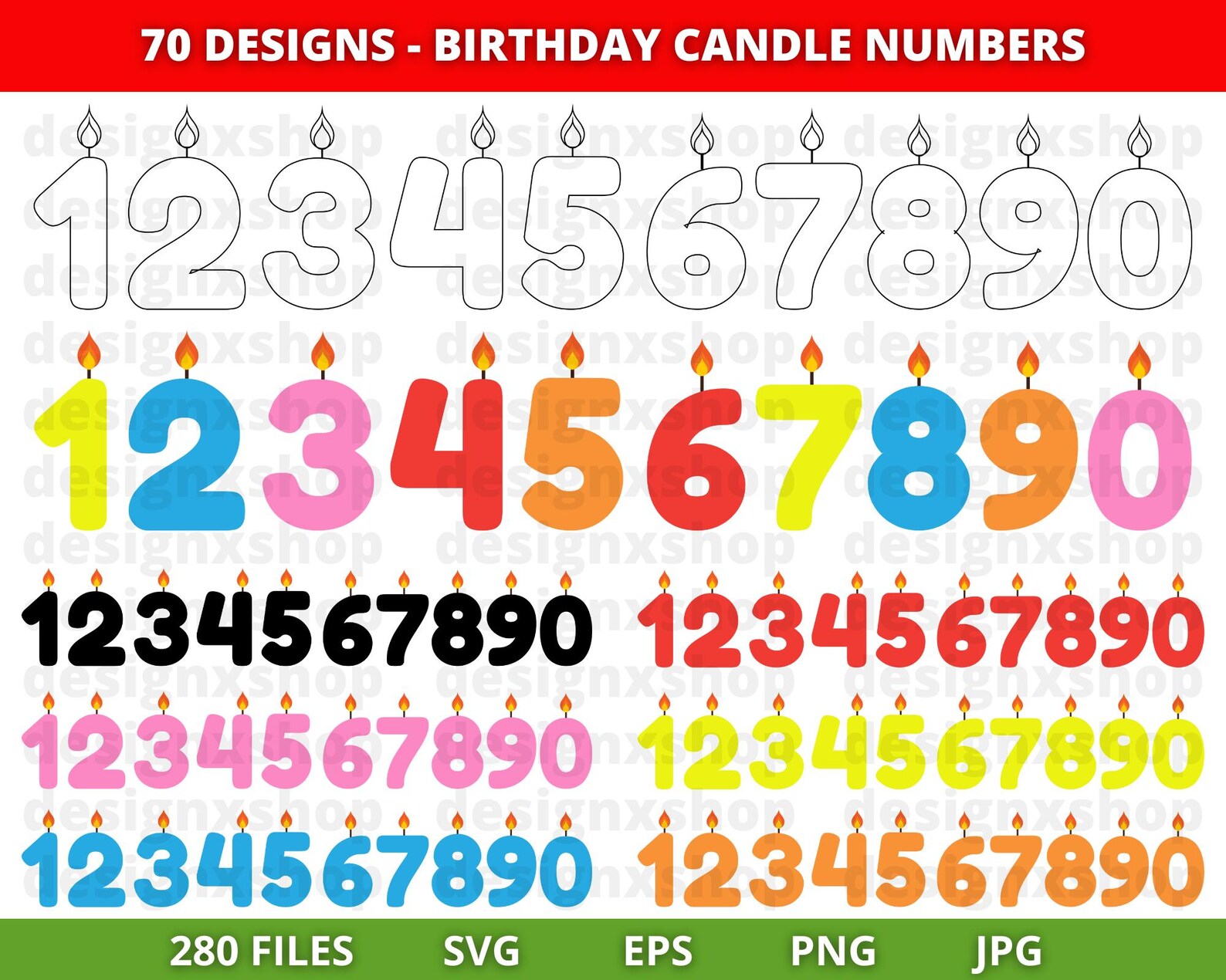 Colorful Birthday Candle Numbers Clipart: SVG, PNG, JPG (280 Files) - Etsy