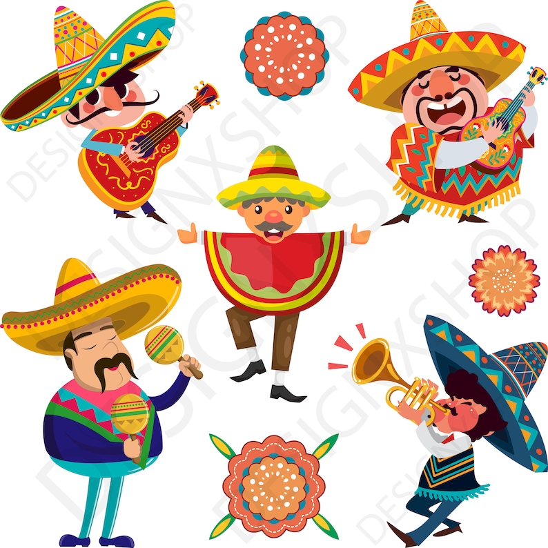 Cinco De Mayo Characters Clipart Mexico Clipart Fiesta | Etsy