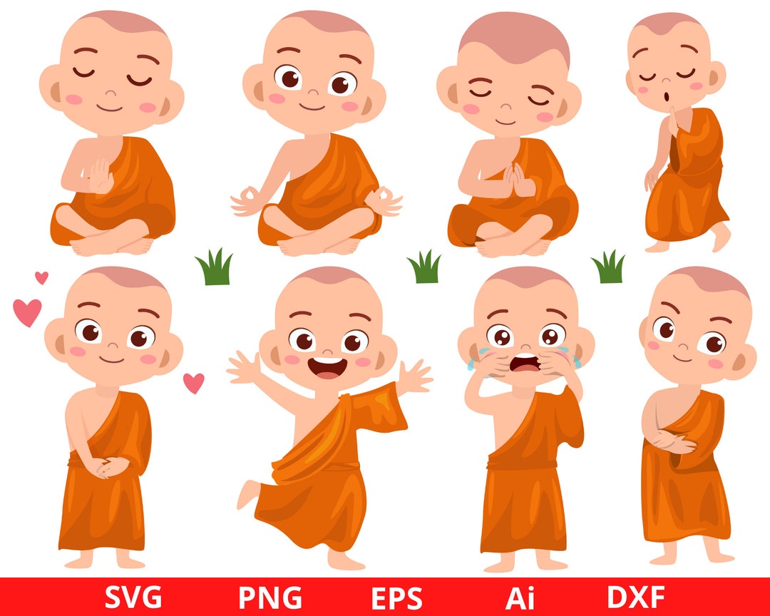 Cute Monk Clipart Set, Meditation, Buddhist Character (SVG, PNG) - Etsy