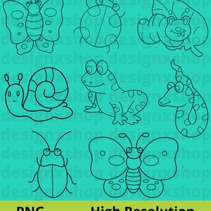 Bugs Outline Clipart, Insects Svg, Silhouette, Cute Bugs Digital Stamp ...