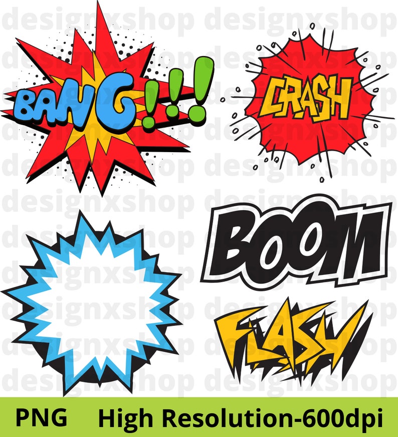 Comic Book Clipart, Superhero Action Bubbles, Pop Art (svg, Png, Jpg ...