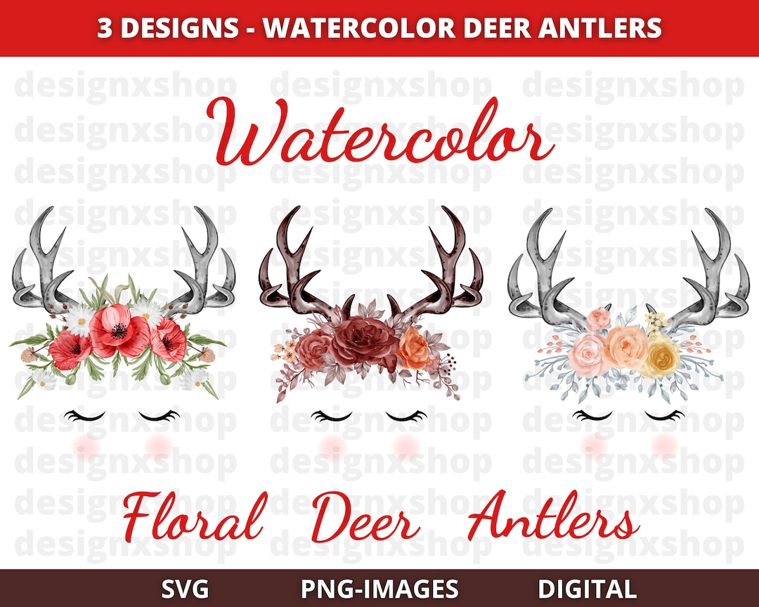 Watercolor Floral Deer Antlers Clipart: PNG & SVG (digital Download) - Etsy