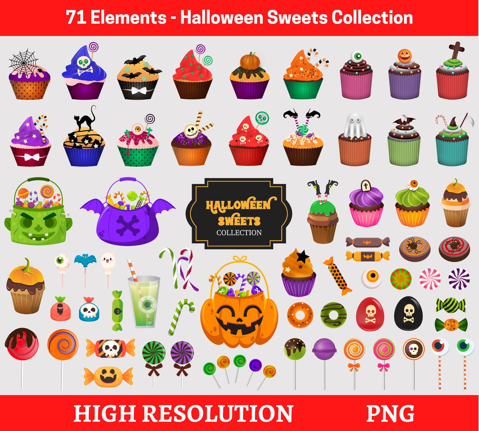 Halloween Candy Clipart Bundle | Spooky Cupcakes, Lollipops, Sweets ...