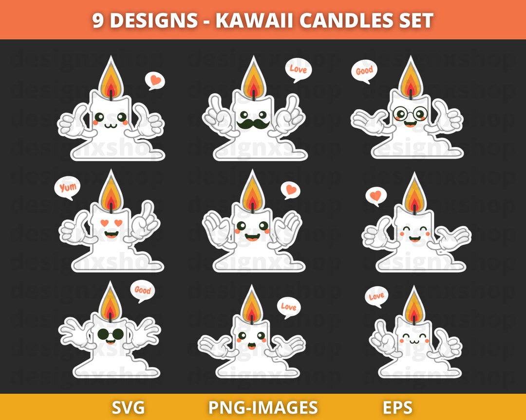 Kawaii Candle Characters Clipart, Candle Svg, Kawaii Candle Svg, Candle ...