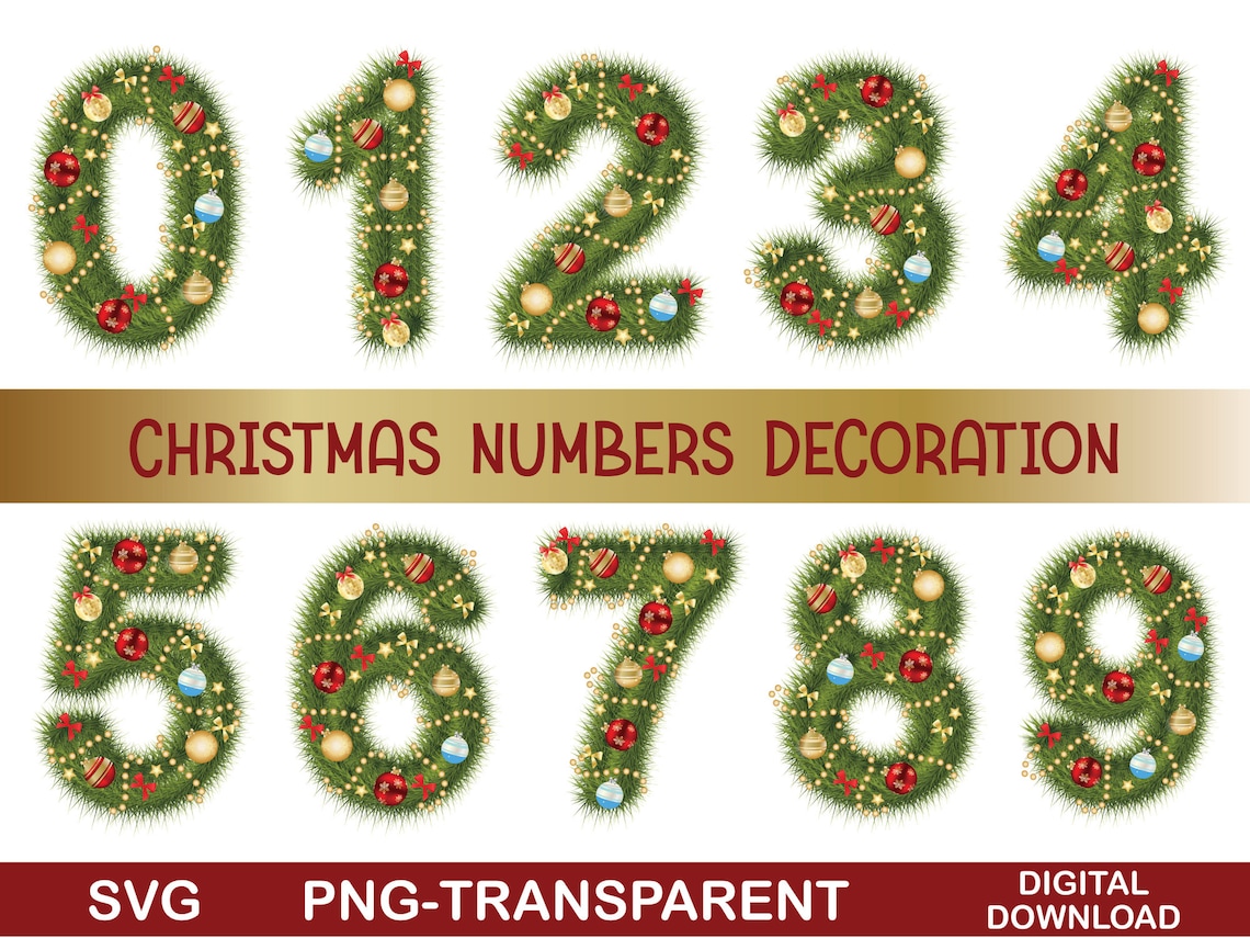 Christmas Numbers Clipart Christmas Letters Fonts Alphabet | Etsy