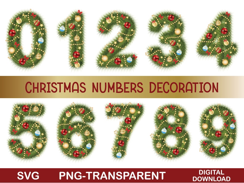 Christmas Numbers Clipart Christmas Letters Fonts Alphabet | Etsy